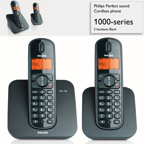 טלפון אלחוטי Dect בסיס+שלוחה Philips CD150-2 135997- P1000